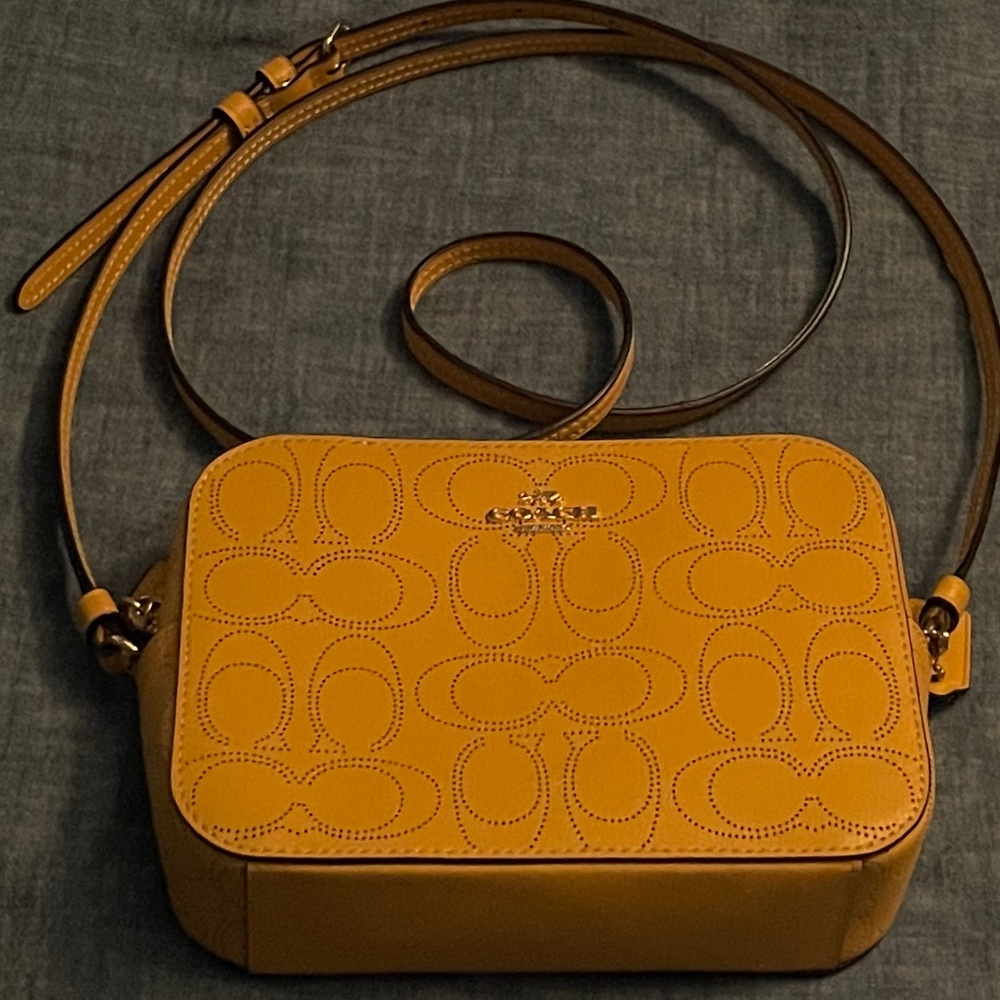 Coach Signature Leather Mini Camera Crossbody Bag - Gem